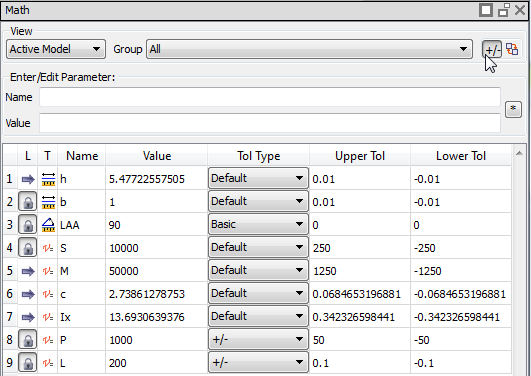 Parameter table contents